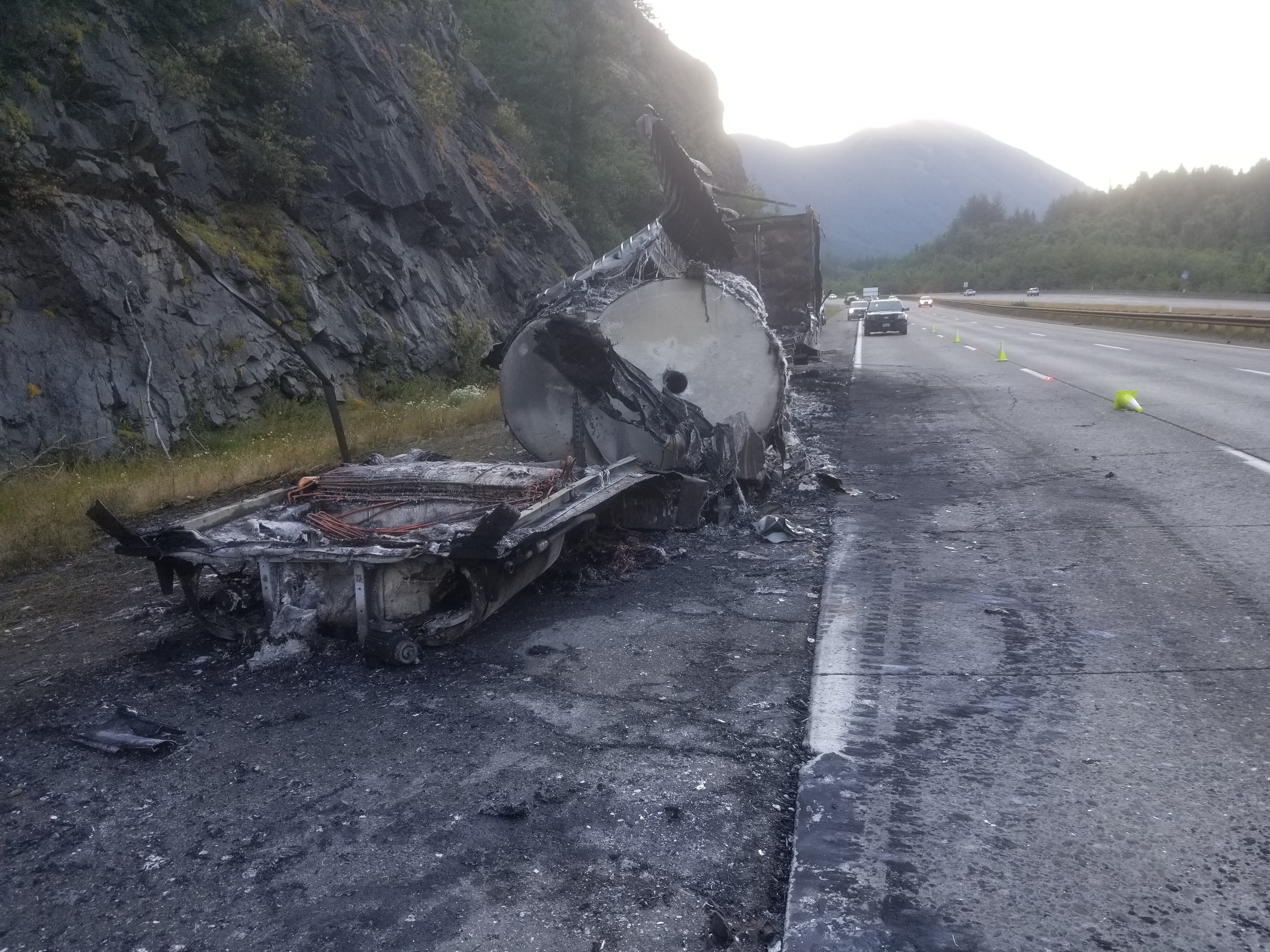 Burned Semi Trailer on I-90
